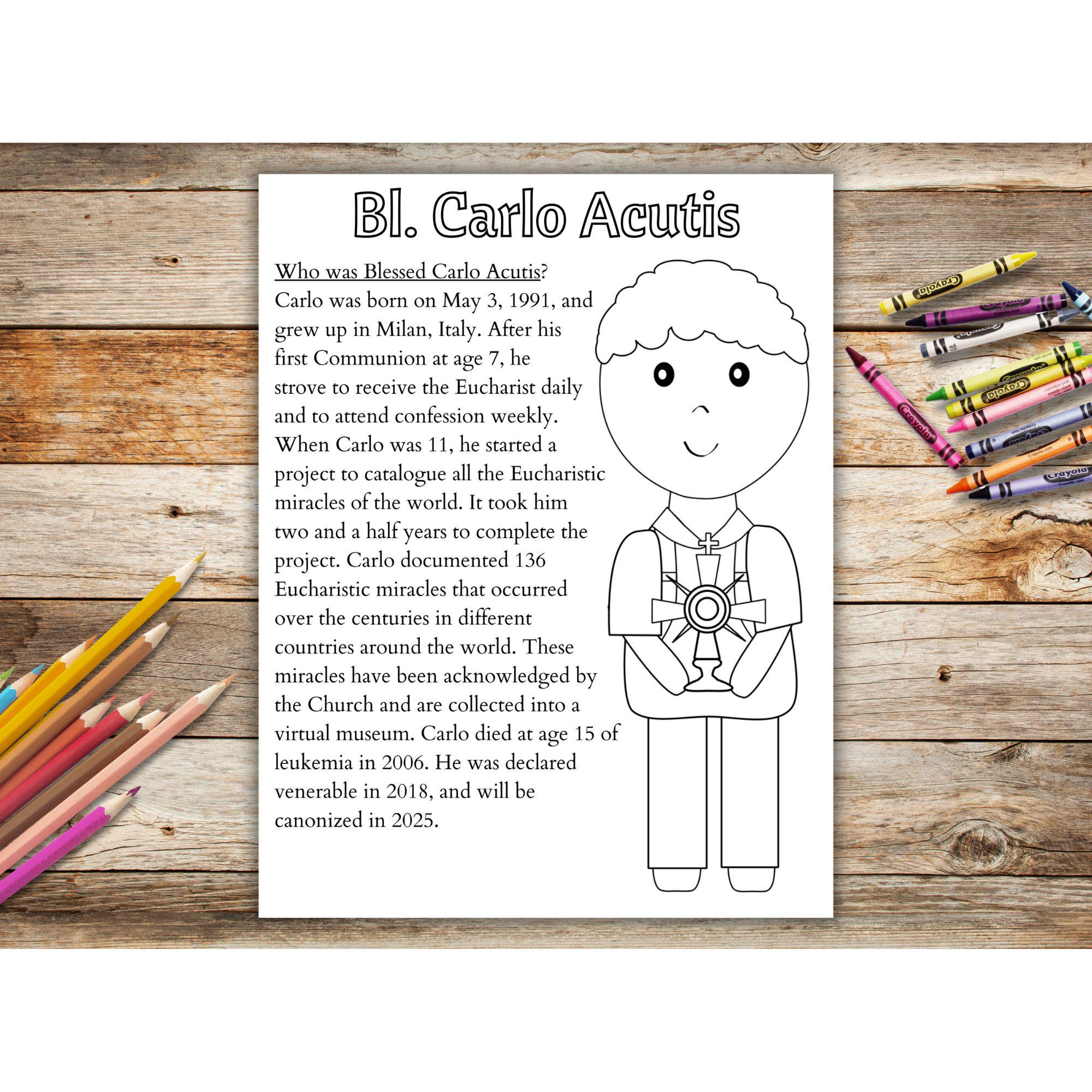 Blessed Carlo Acutis Coloring Page, Printable Saint Coloring, Catholic ...
