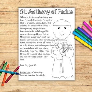 St. Anthony of Padua Coloring Page, Printable Saint Coloring, Catholic ...