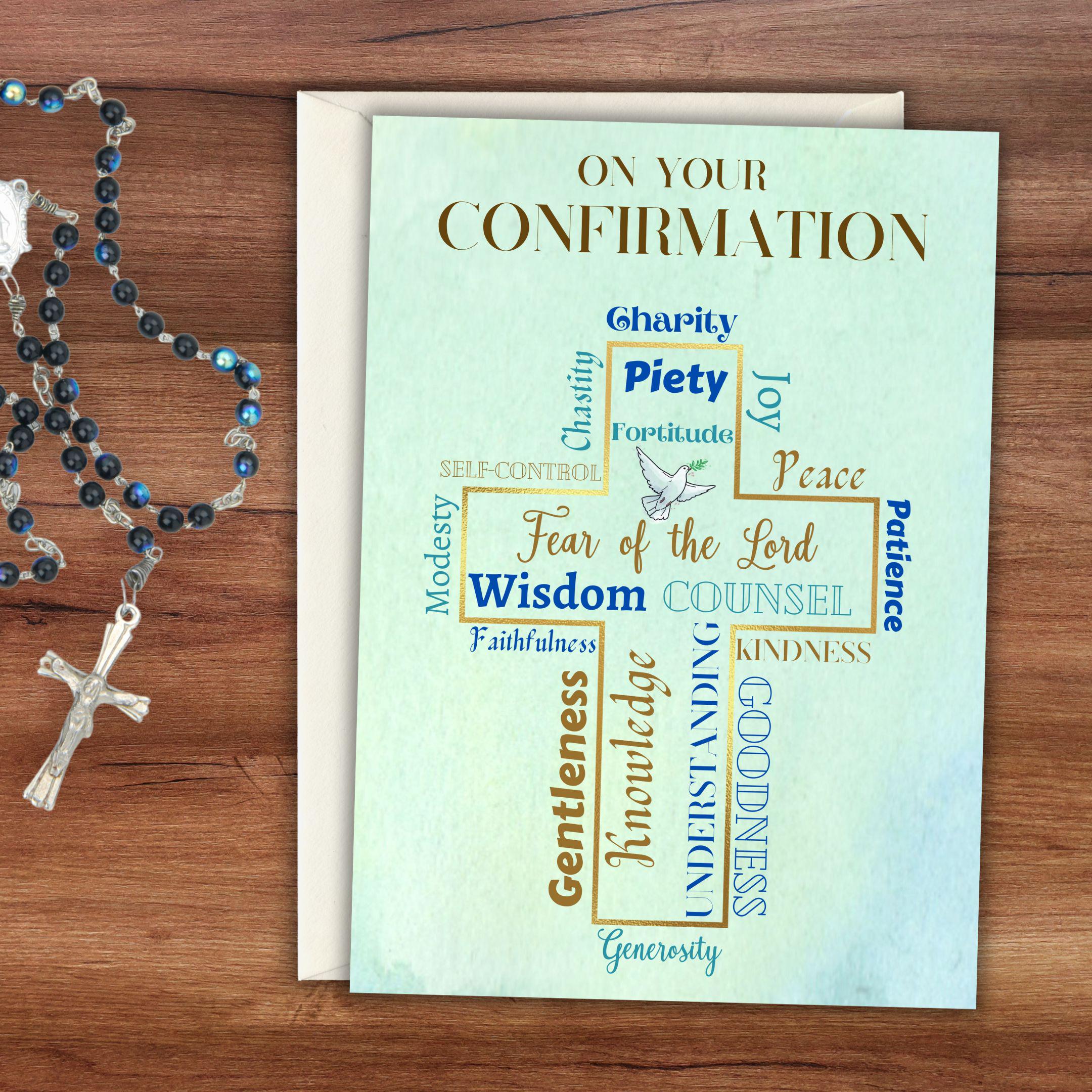 Printable Catholic Confirmation Card, Gifts and Fruits of the Holy ...