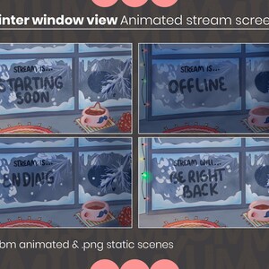 Winter Window Animated Stream Screens ・ Snow Night Cozy Views ・ Offline, Starting, Ending ...