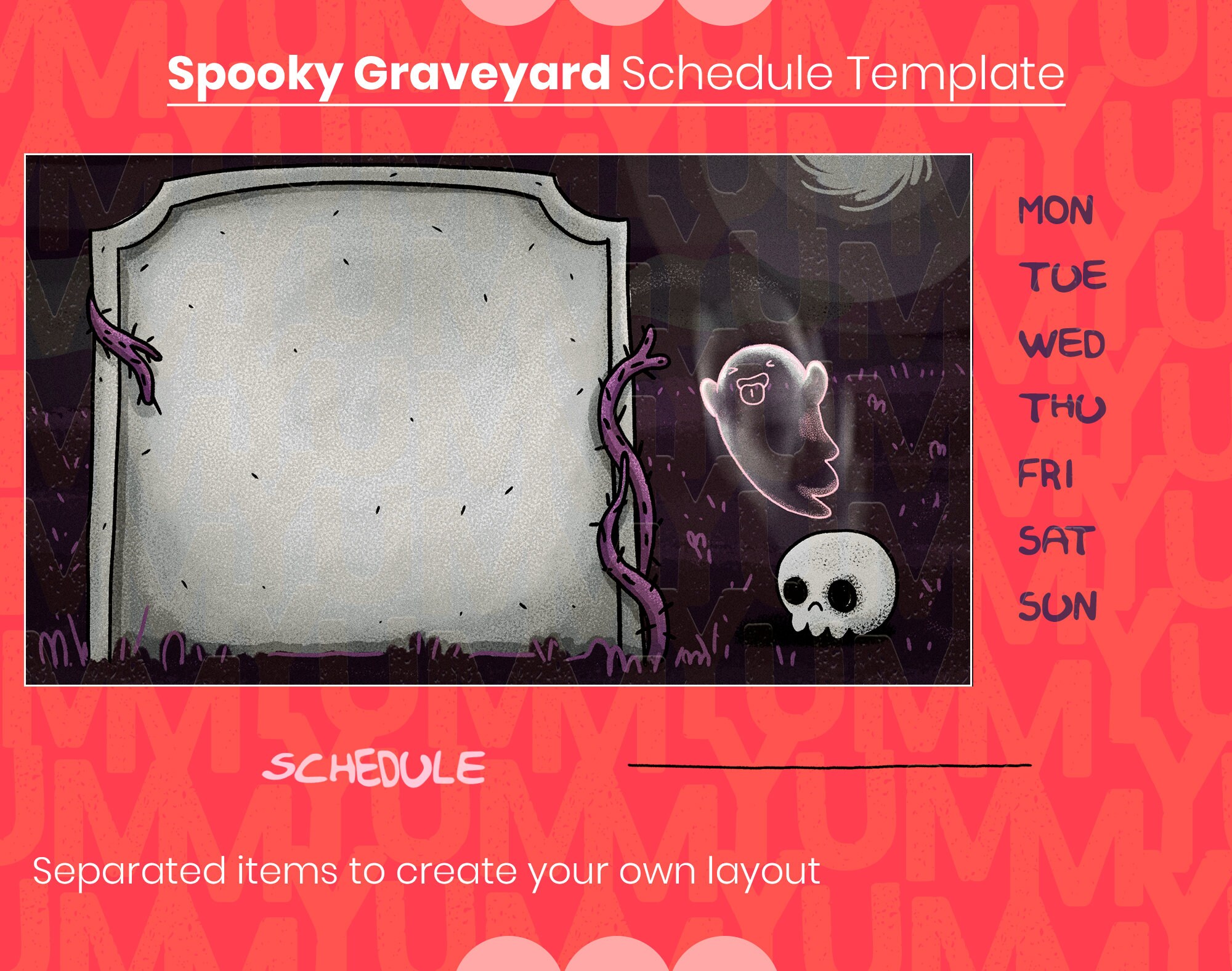 Spooky Cute Stream Schedule Template ・ Tombstone Ghost ・ Black Purple ...