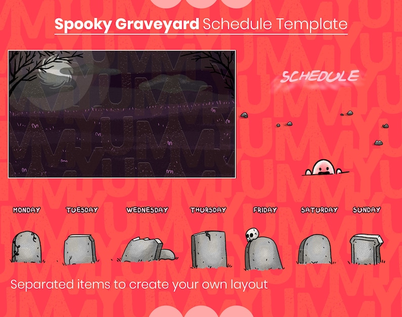 Spooky Cute Stream Schedule Template ・ Tombs and Ghosts Graveyard ...