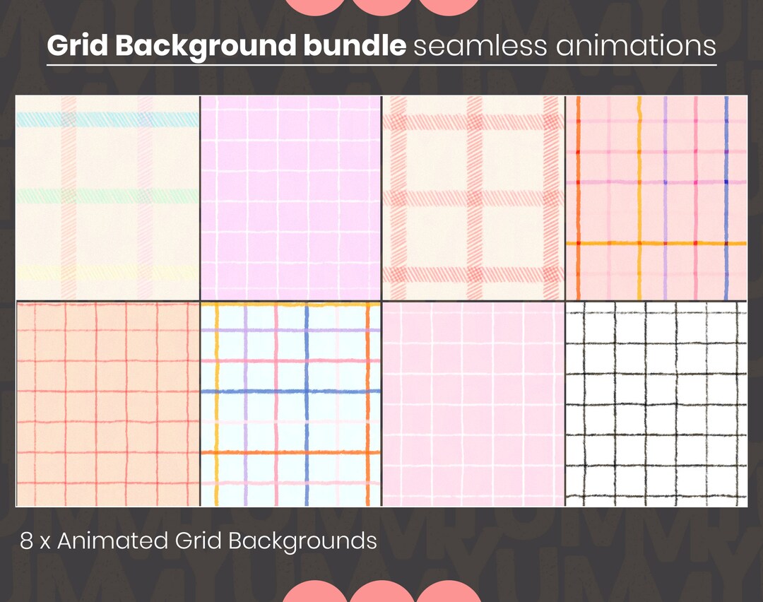 Bundle! 8 Animated Grid Backgrounds for Your Streams ・ Colorful Shaky Hand-drawn Lines in Crayon ...