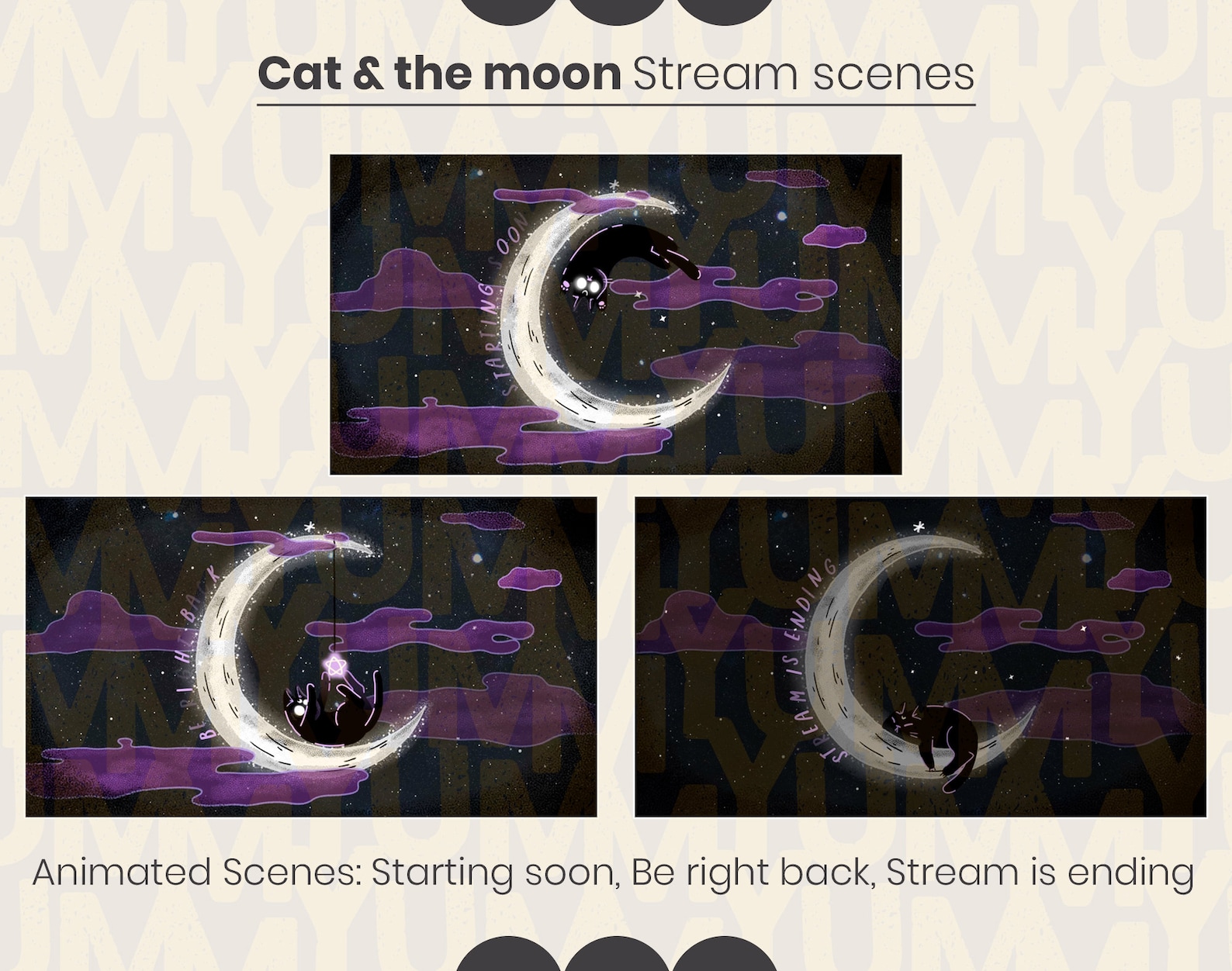Cat & the Moon Animated Stream Screens ・ Cute Halloween Black Cat ...