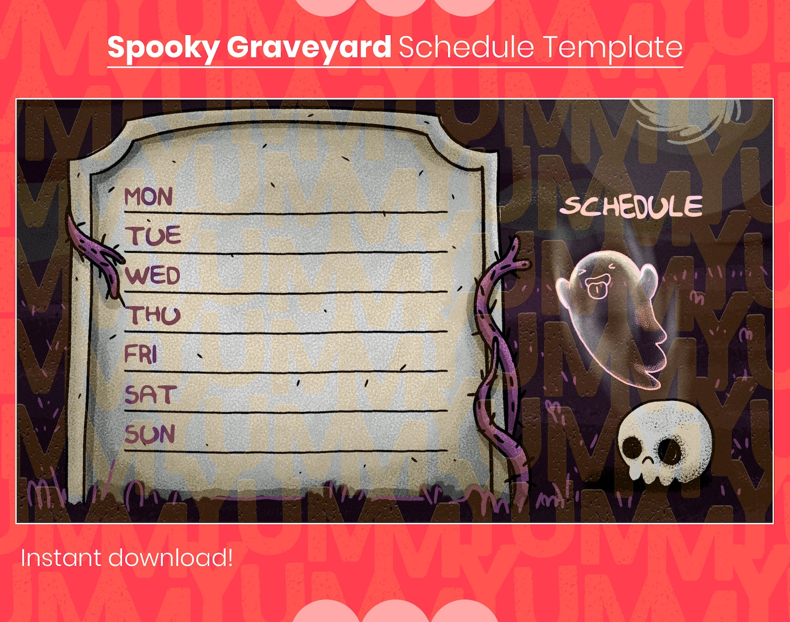 Spooky Cute Stream Schedule Template ・ Tombstone Ghost ・ Black Purple ...