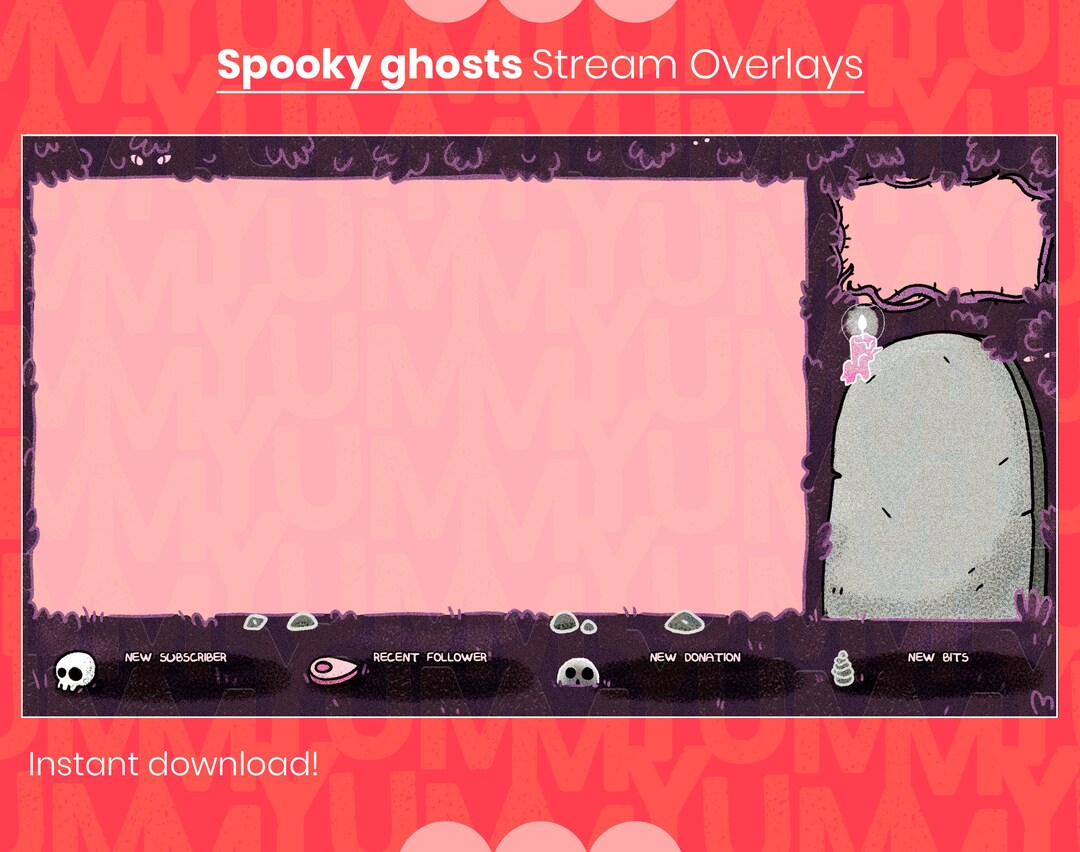 Spooky Cute Stream Overlay Set, Twitch OBS, Black Purple Pink (digital ...