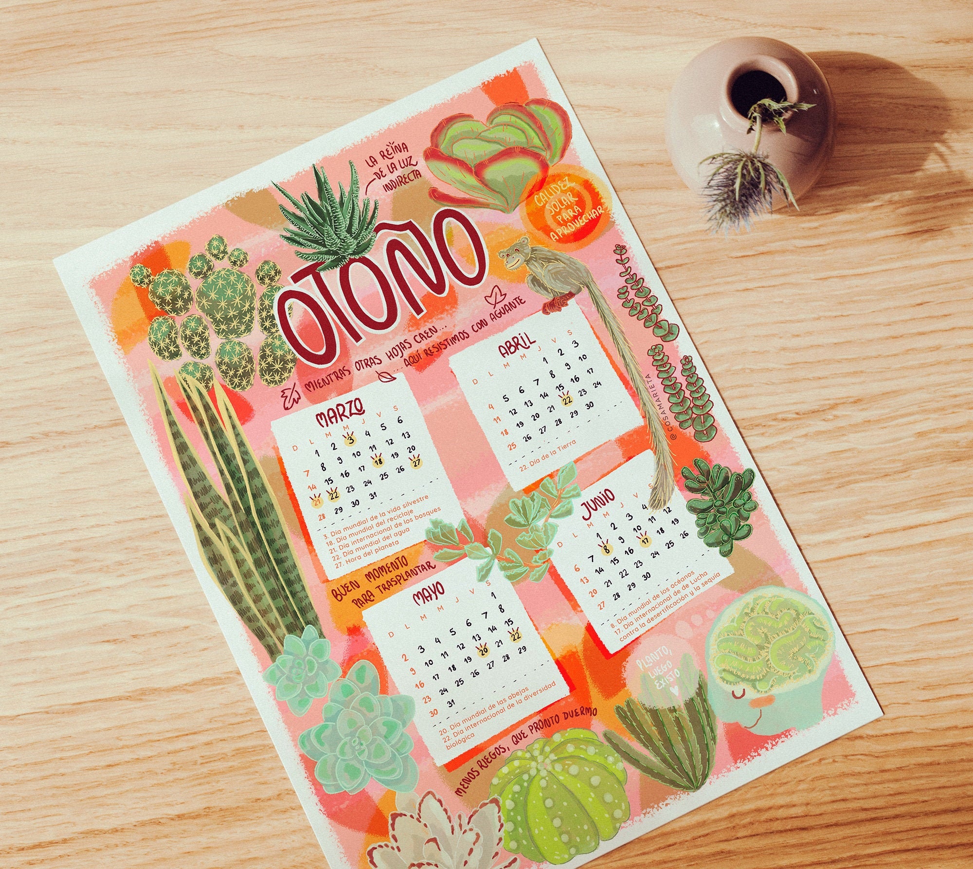 Calendario otoño ilustraciones de cactus y suculentas lámina | Etsy