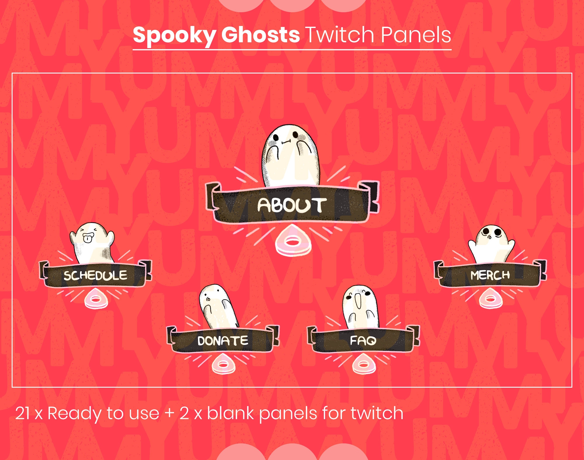 Spooky Ghosts Twitch Panels ・ Crayon Styled Spooky and Cute ・ Black and ...