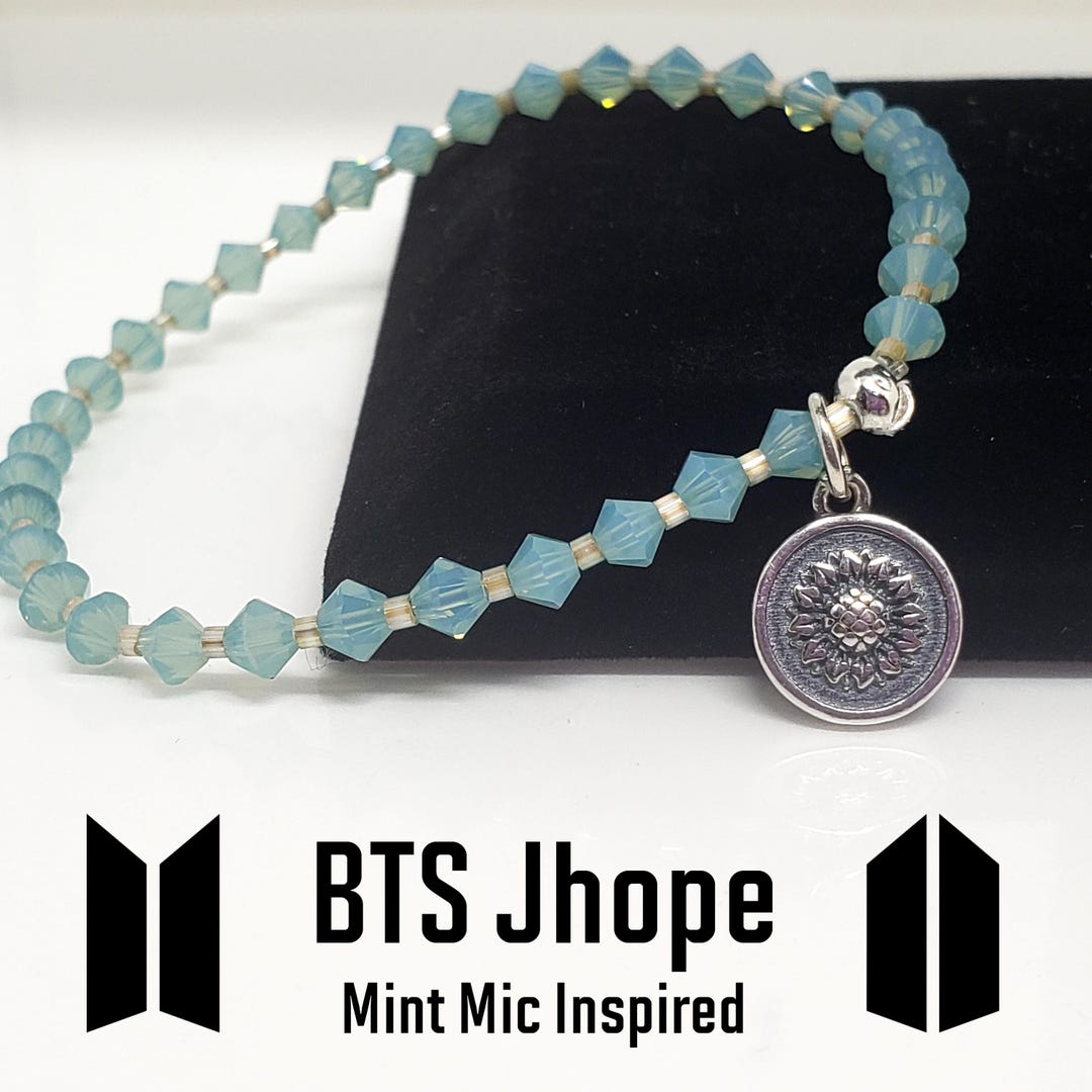 BTS Jhope Mint Mic and Sunflower Inspired Swarovski Crystal & Sterling ...