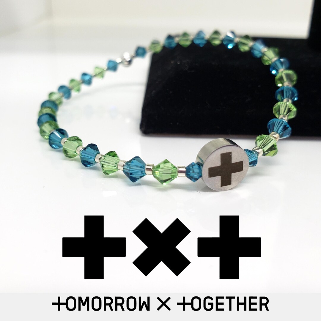TXT Inspired Swarovski Crystal and Logo Bead Bracelet Size 7.25 ...