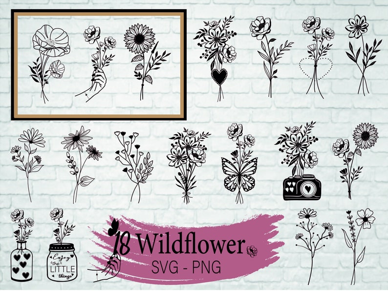 Wildflower Svg Bouquet Svg Bundle Flowers Svg Png Hand - Etsy