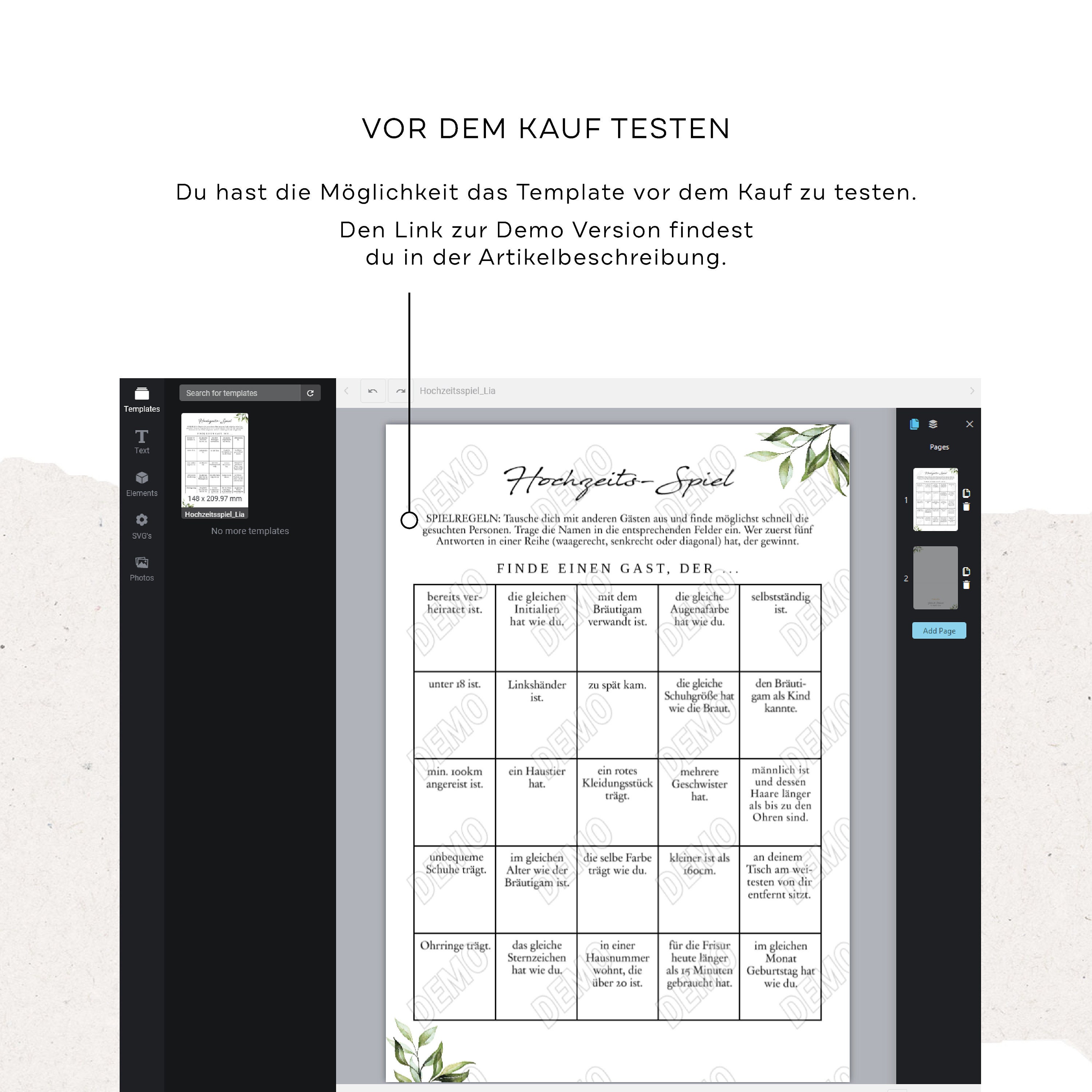 EDITIERBARES Hochzeitsspiel zur Hochzeit Lia, Template zum Ausdrucken ...
