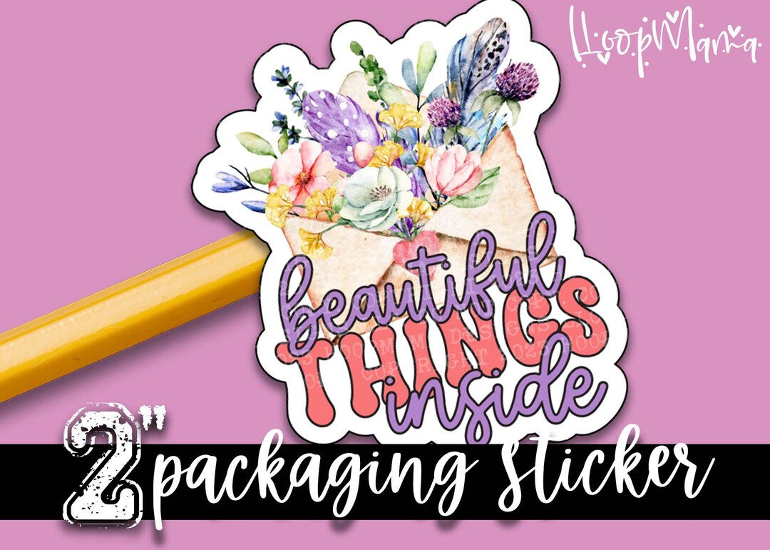Beautiful Things Inside Packaging Sticker - Colorful Flowers Branding ...
