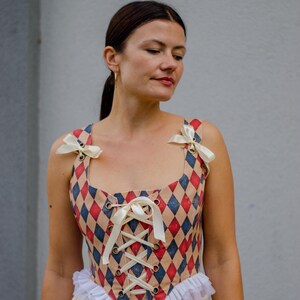 Harlequin Corset: Blue & Red Diamond, Circus Costume - Etsy