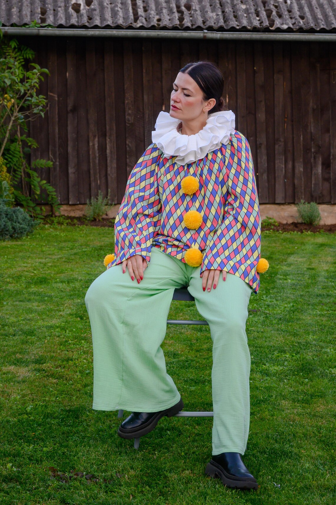 Clown Pierrot Costume Adult Vintage Harlequin Circus Costume Halloween ...