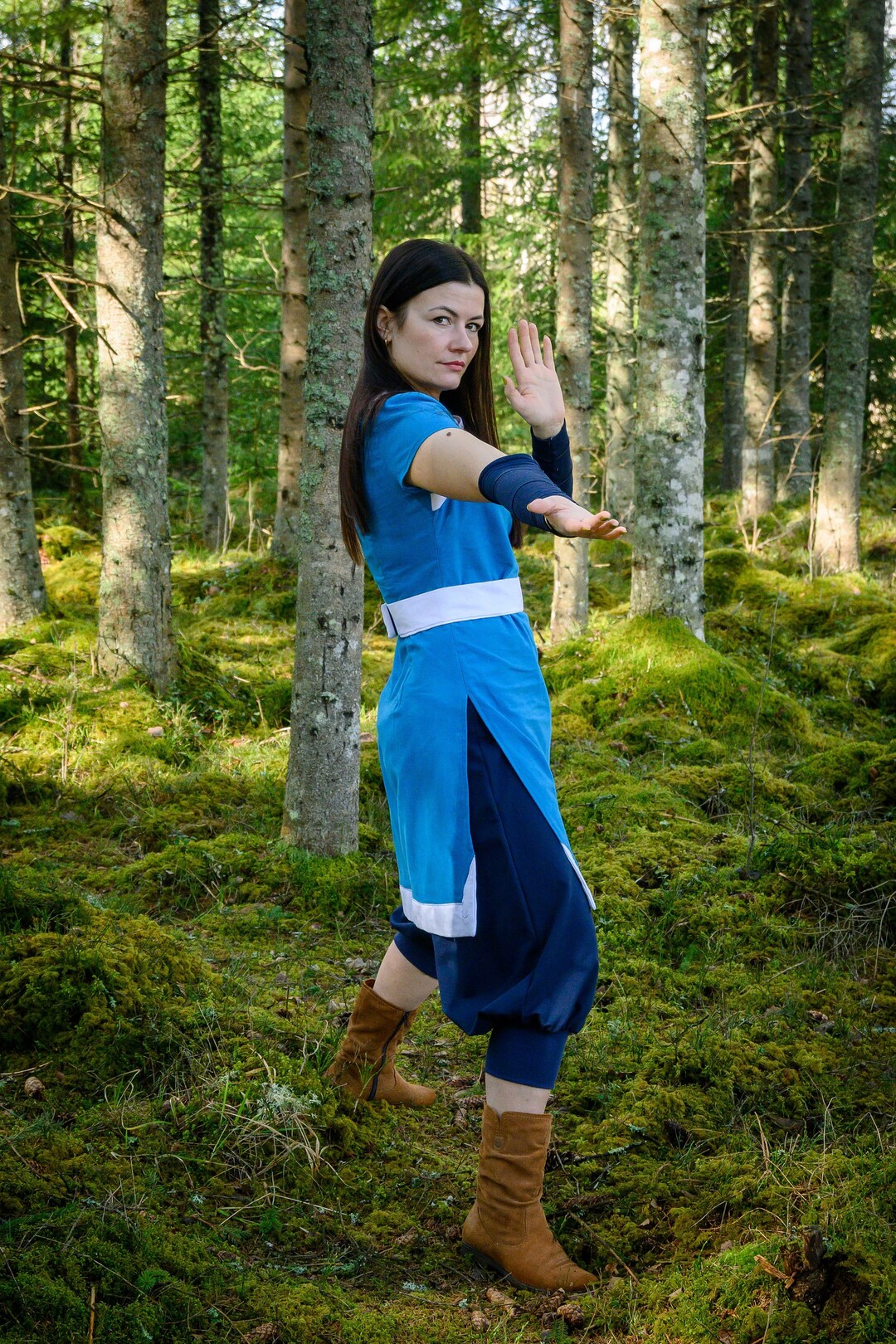 Blue Asymmetrical Tunic Cosplay Fantasy Armbands Baggy Pants Full ...