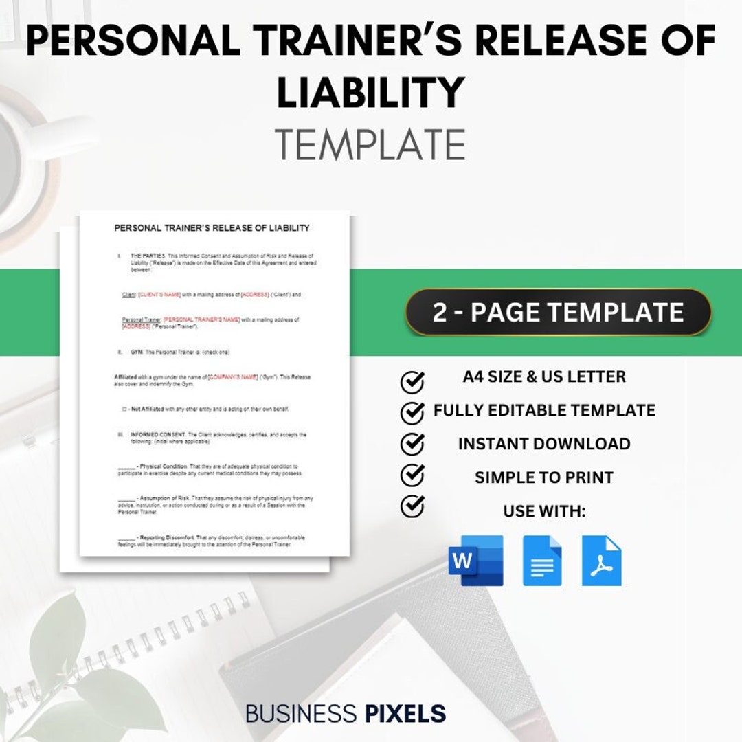 Printable Personal Trainer Release of Liability Form Contract Template ...