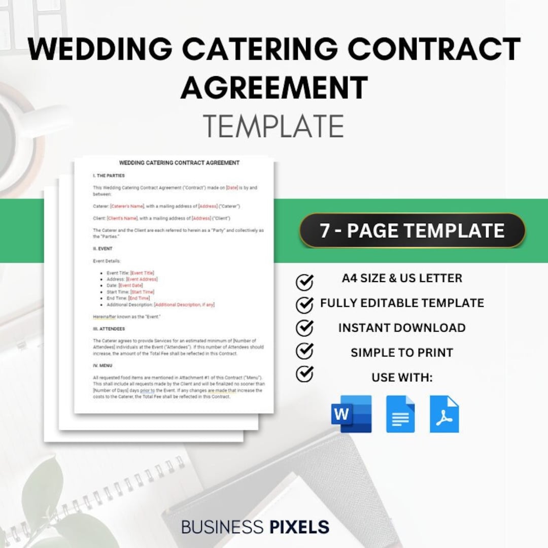 Editable Wedding Catering Contract Template With Order Form Service ...