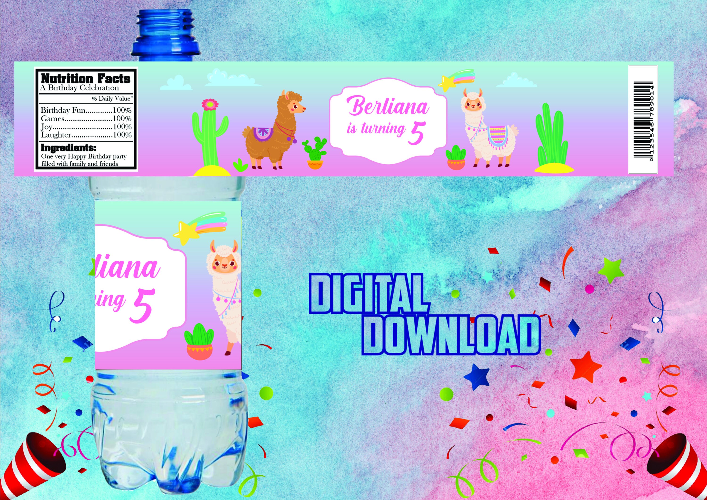 Llama Bottle Labels, Llama Labels, Llama Favors, Llama Printables ...