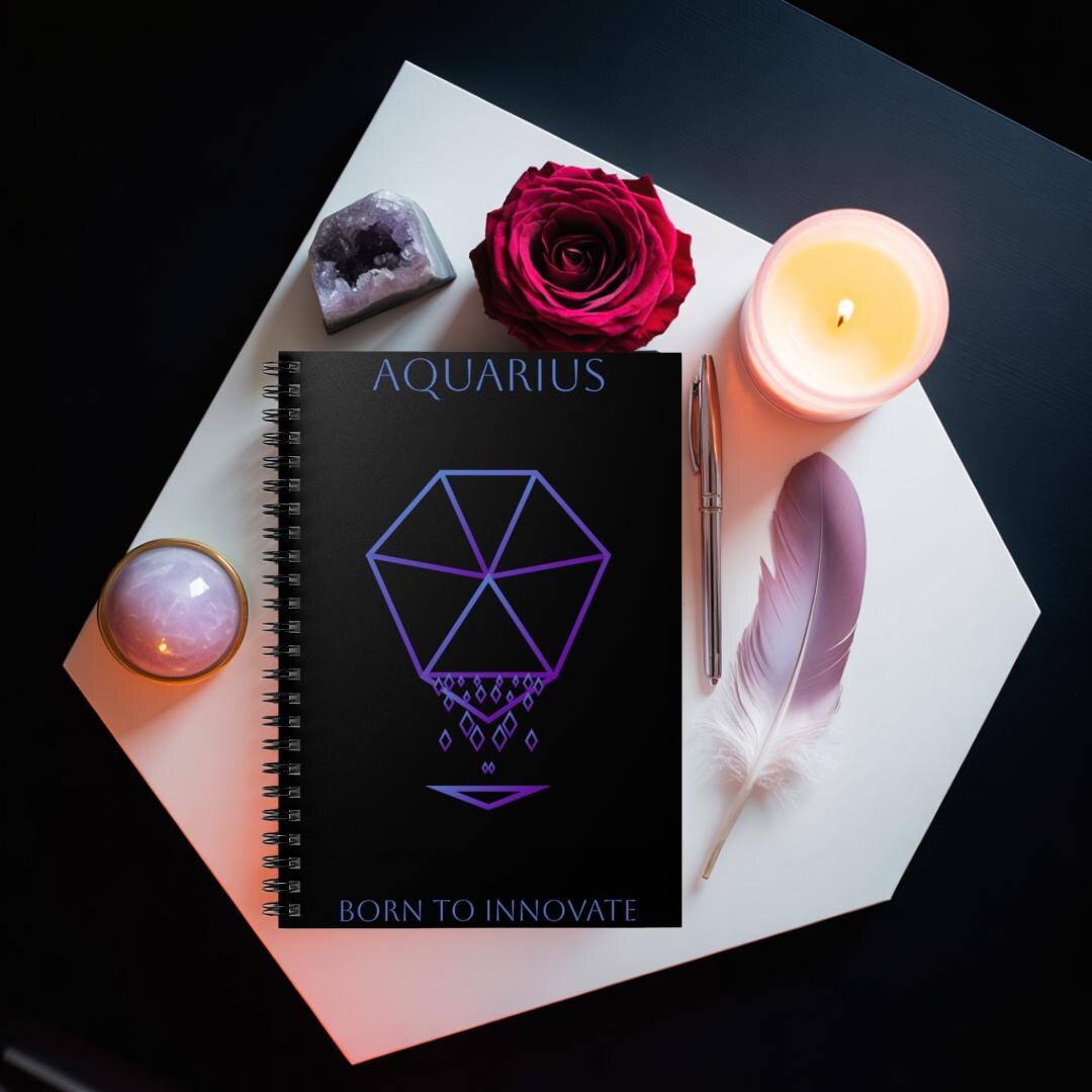 Geometric AQUARIUS Illustration Spiral Notebook | Zodiac Journal ...