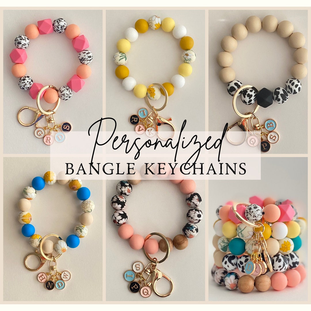 Personalized Initial Wristlet Keychain Silicone Bangle Keychain Cute ...