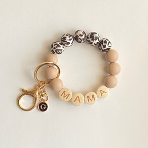 Mama Silicone and Wood Wristlet Keychain Cute Mama Bangle Keychain ...
