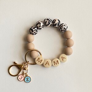 Mama Silicone and Wood Wristlet Keychain Cute Mama Bangle Keychain ...