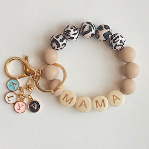 Mama Silicone and Wood Wristlet Keychain Cute Mama Bangle Keychain ...