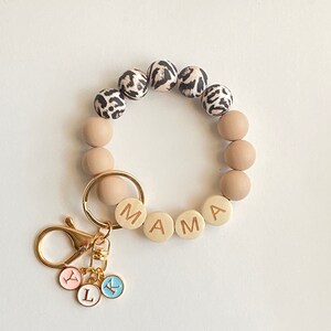 Mama Silicone and Wood Wristlet Keychain Cute Mama Bangle Keychain ...