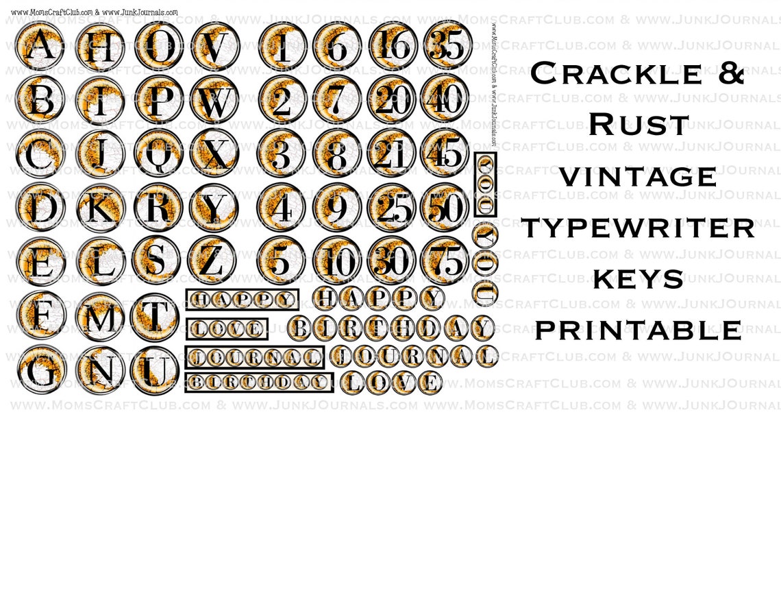 VINTAGE TYPEWRITER KEYS Printable Digital Bundle 7 Pages & 42 | Etsy