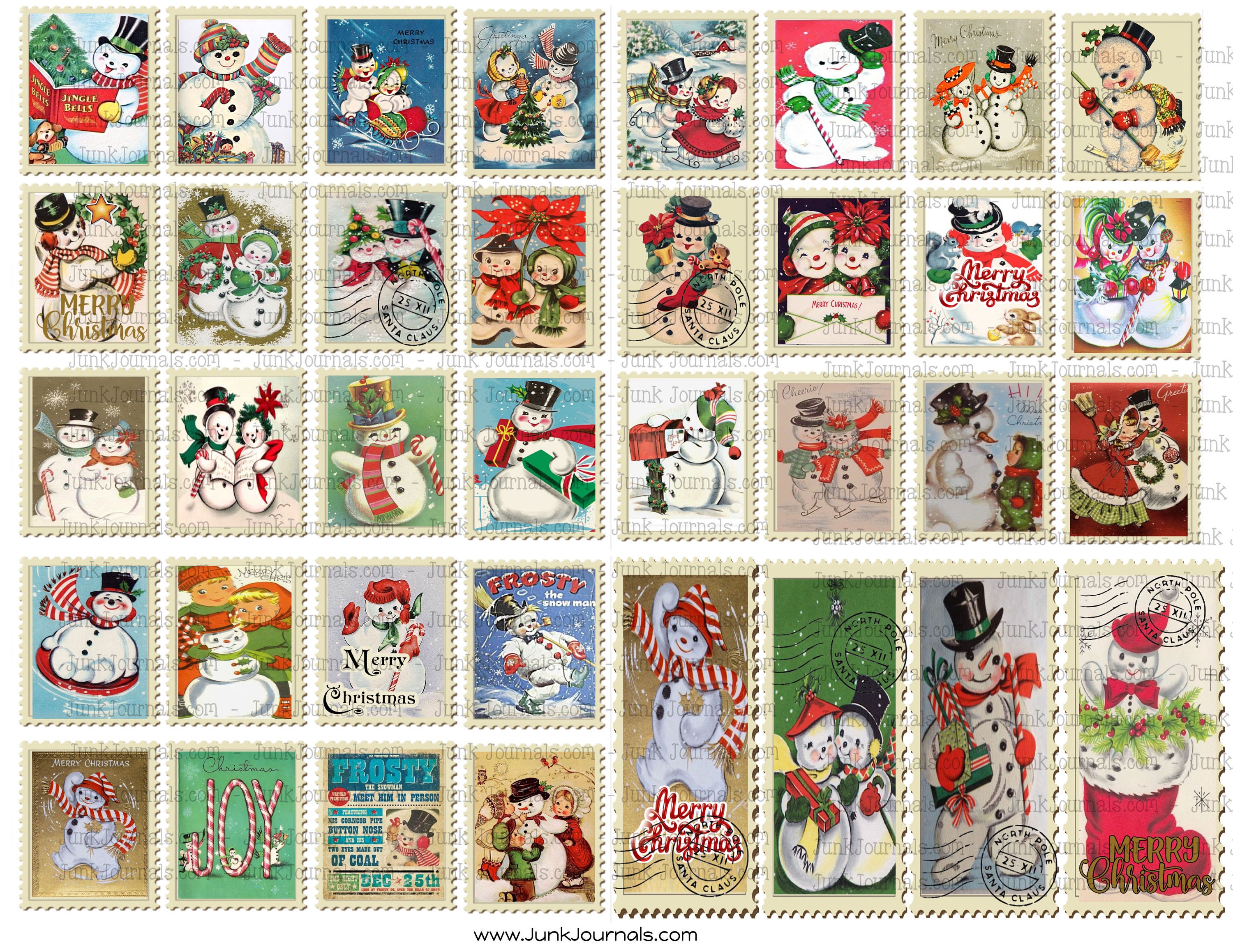 200 Vintage CHRISTMAS STAMPS Bundle .,snowmen, Santa, Retro to Antique ...