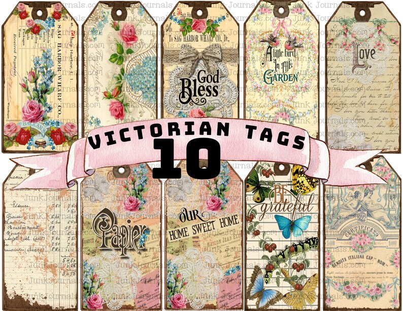 50 VICTORIAN VINTAGE Tags Pretty Shabby Chic Ephemera, 10 Different ...