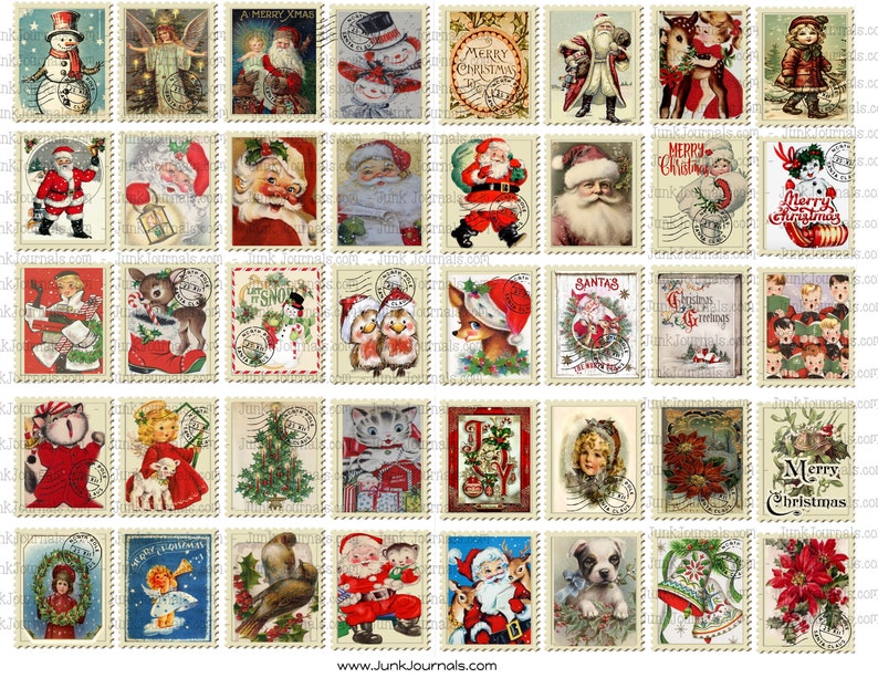 200 Vintage CHRISTMAS STAMPS Bundle .,snowmen, Santa, Retro to Antique ...