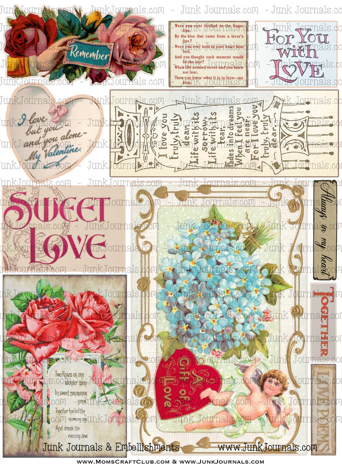 100 LOVE ROMANCE WORDS Printables & Pngs Words Phrases, Ephemera Bundle ...