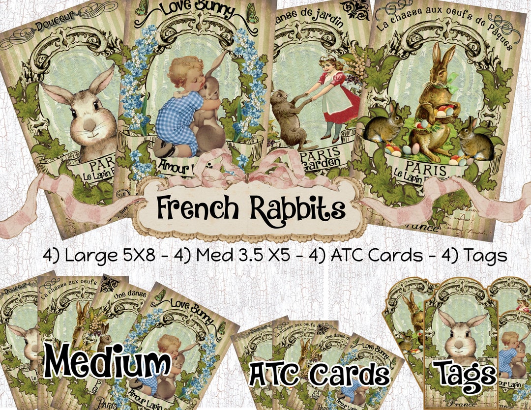VINTAGE FRENCH RABBITS Printable Bundle Easter Bunny Paris Garden ...