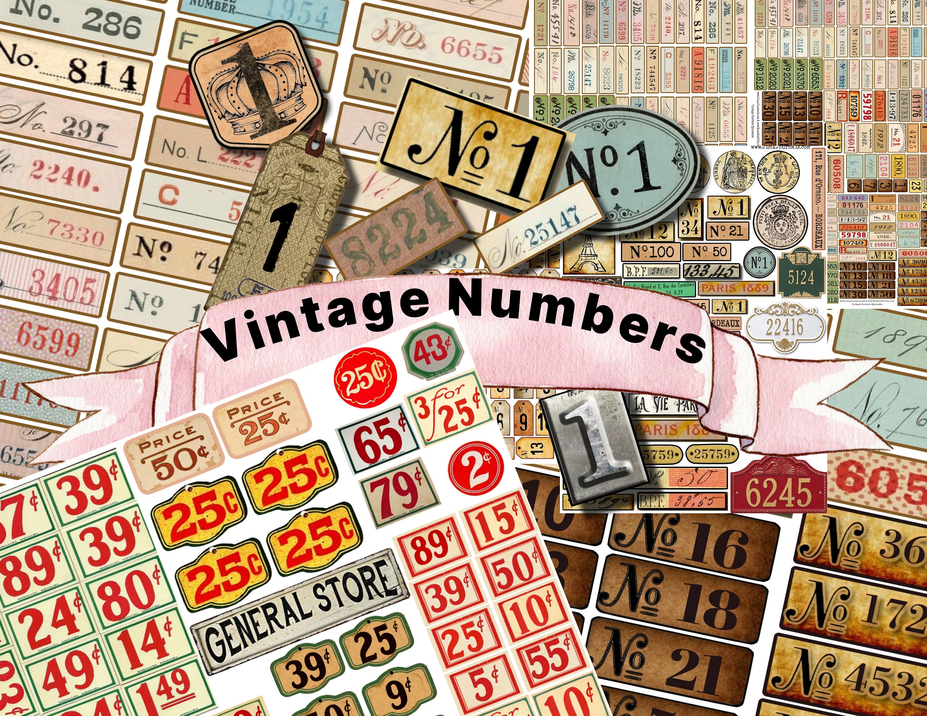 VINTAGE NUMBERS BUNDLE Printable, Digital, Stamped, Metal, Postal ...