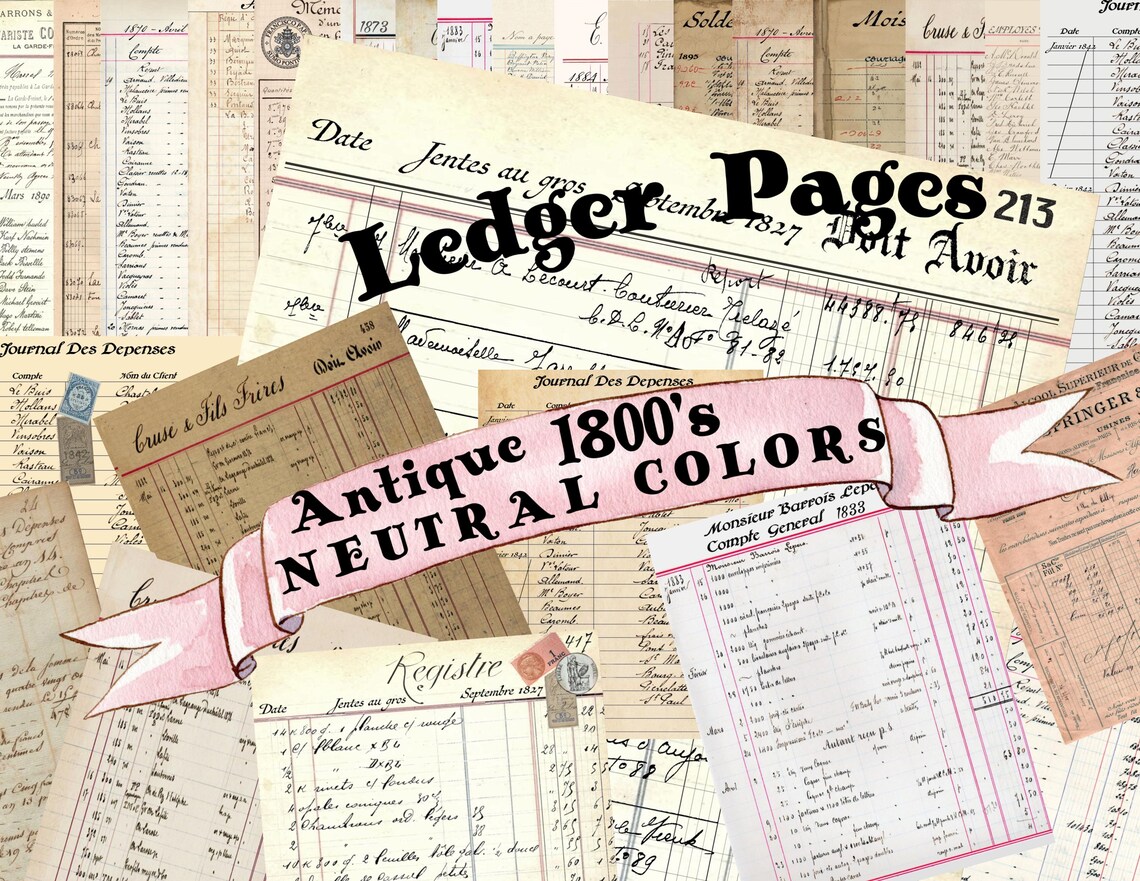 ANTIQUE FRENCH LEDGER Pages 1800s Huge Bundle Beautiful Calligraphy ...