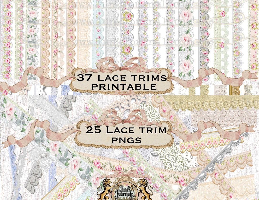 BEAUTIFUL LACE TRIM Bundle Printable and Pngs Vintage Crochet Lace ...