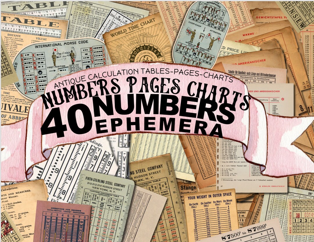 ANTIQUE NUMBERS CALCULATION Tables, Charts, Cards Vintage Ephemera Huge ...