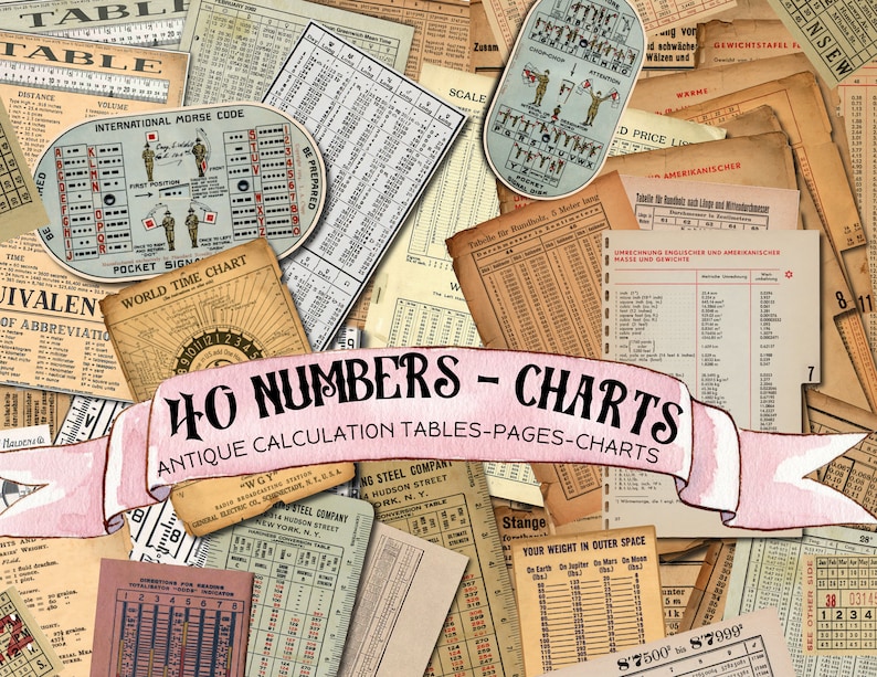 ANTIQUE NUMBERS CALCULATION Tables, Charts, Cards Vintage Ephemera Huge ...