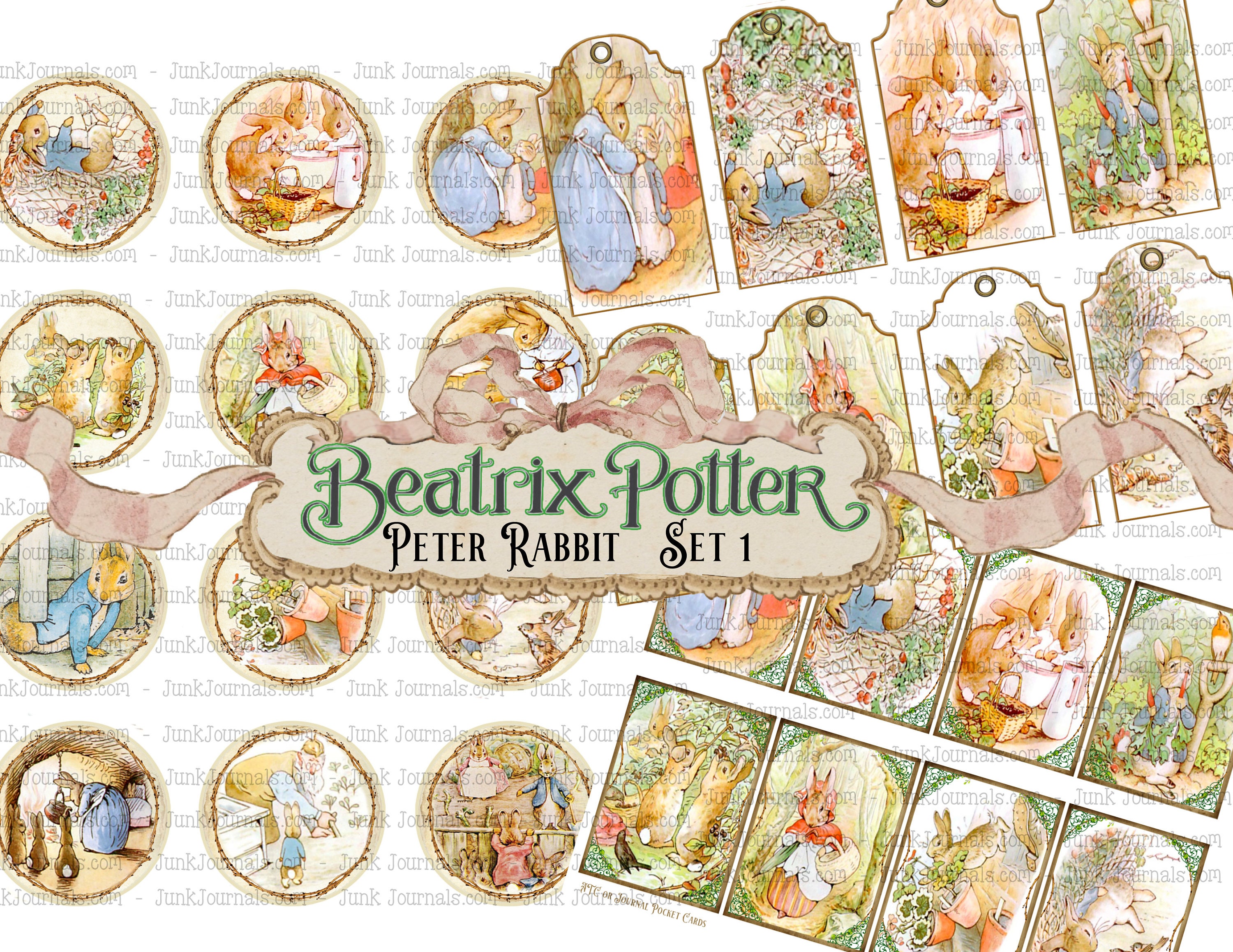 BEATRIX POTTER Peter Rabbit Mr.mcgregor Set 1 Circles ATC Cards Tags ...