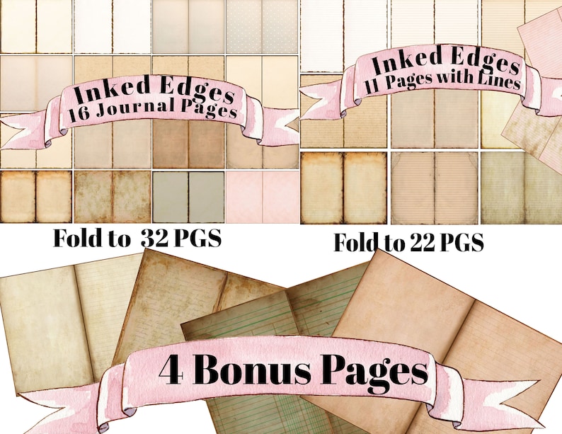 INKED Edges JOURNAL PAGES Huge Bundle Blank and Lined Distressed ...