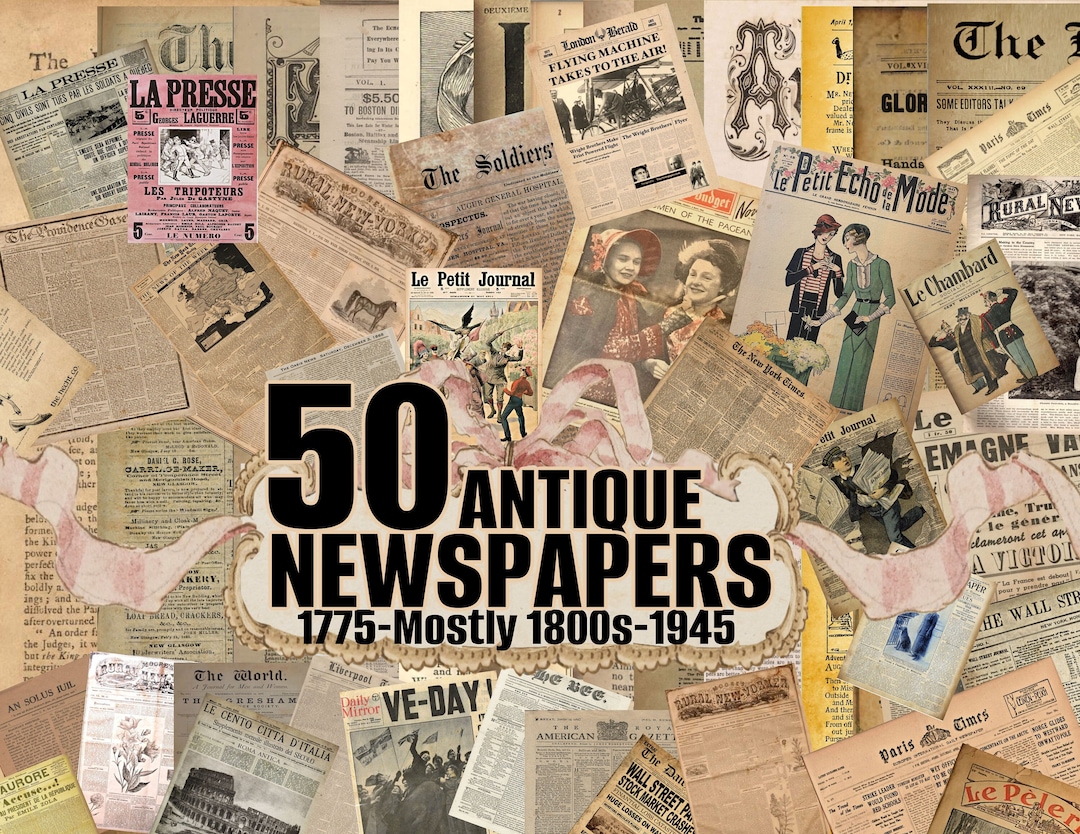 50 ANTIQUE NEWSPAPERS BUNDLE 1775-1800s Front Page News French Paris ...