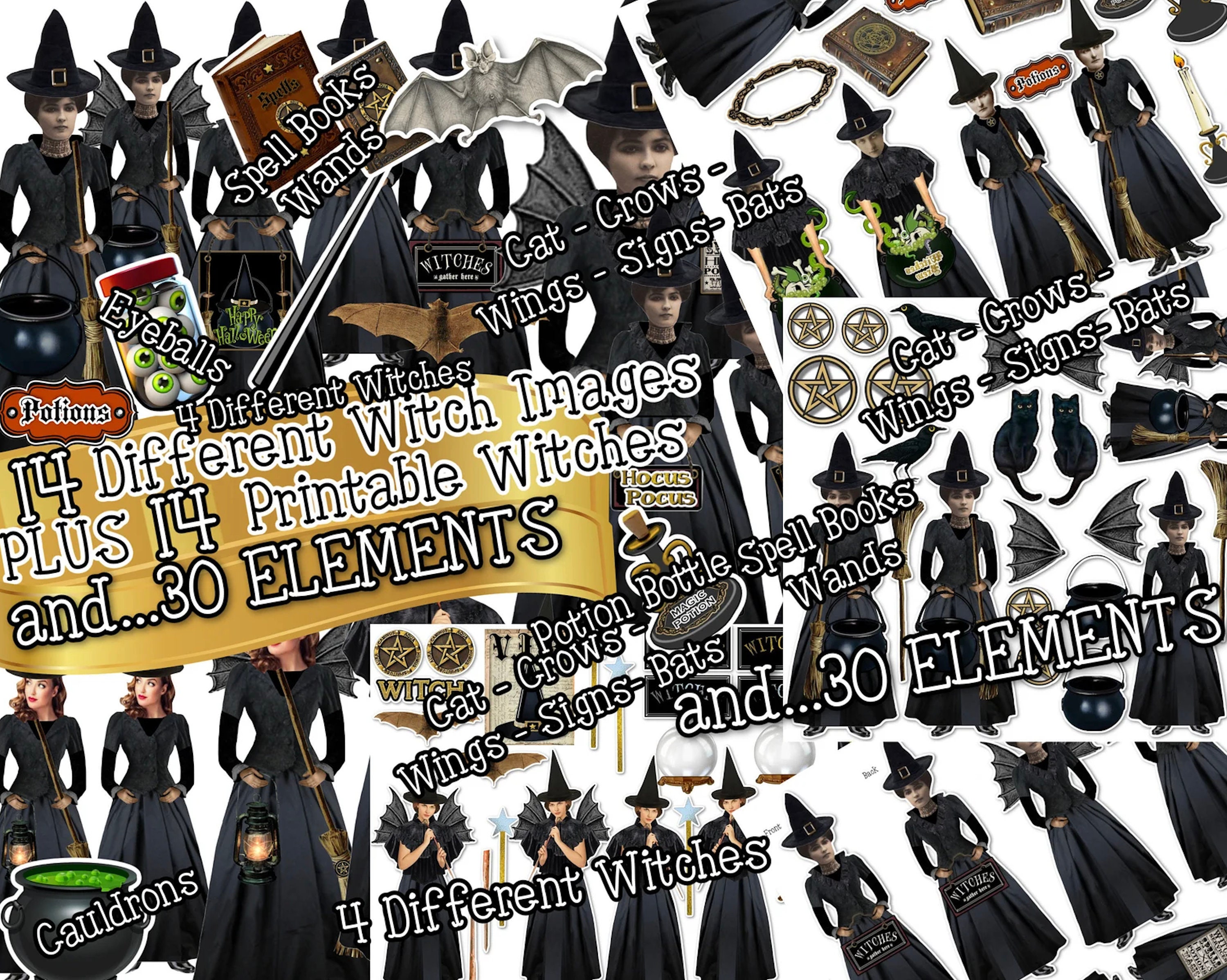 HUGE WITCH BUNDLE 14 Altered Witches 30 Elements Printable - Etsy