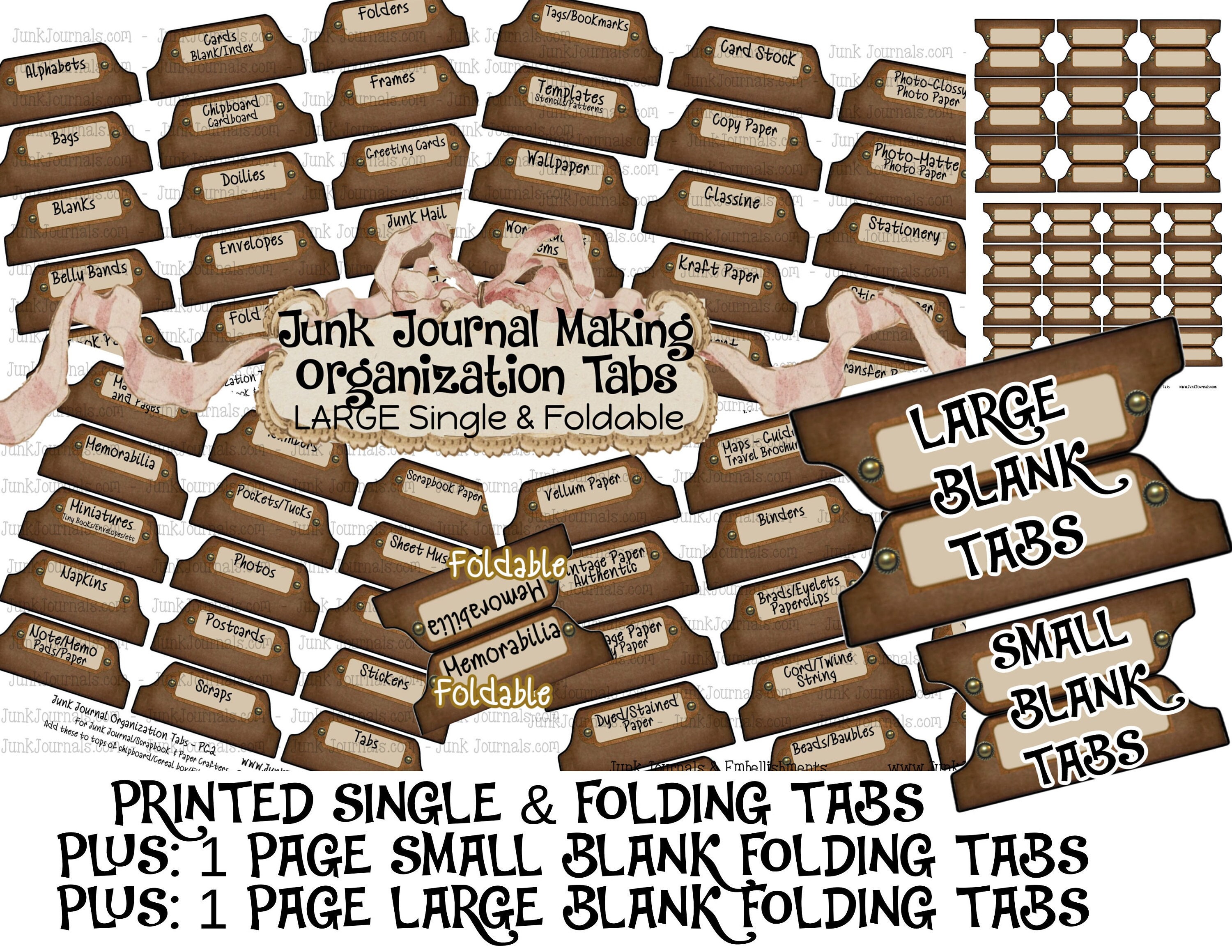 JUNK JOURNAL ORGANIZATION Tabs Printed & Blank Foldable 2 - Etsy