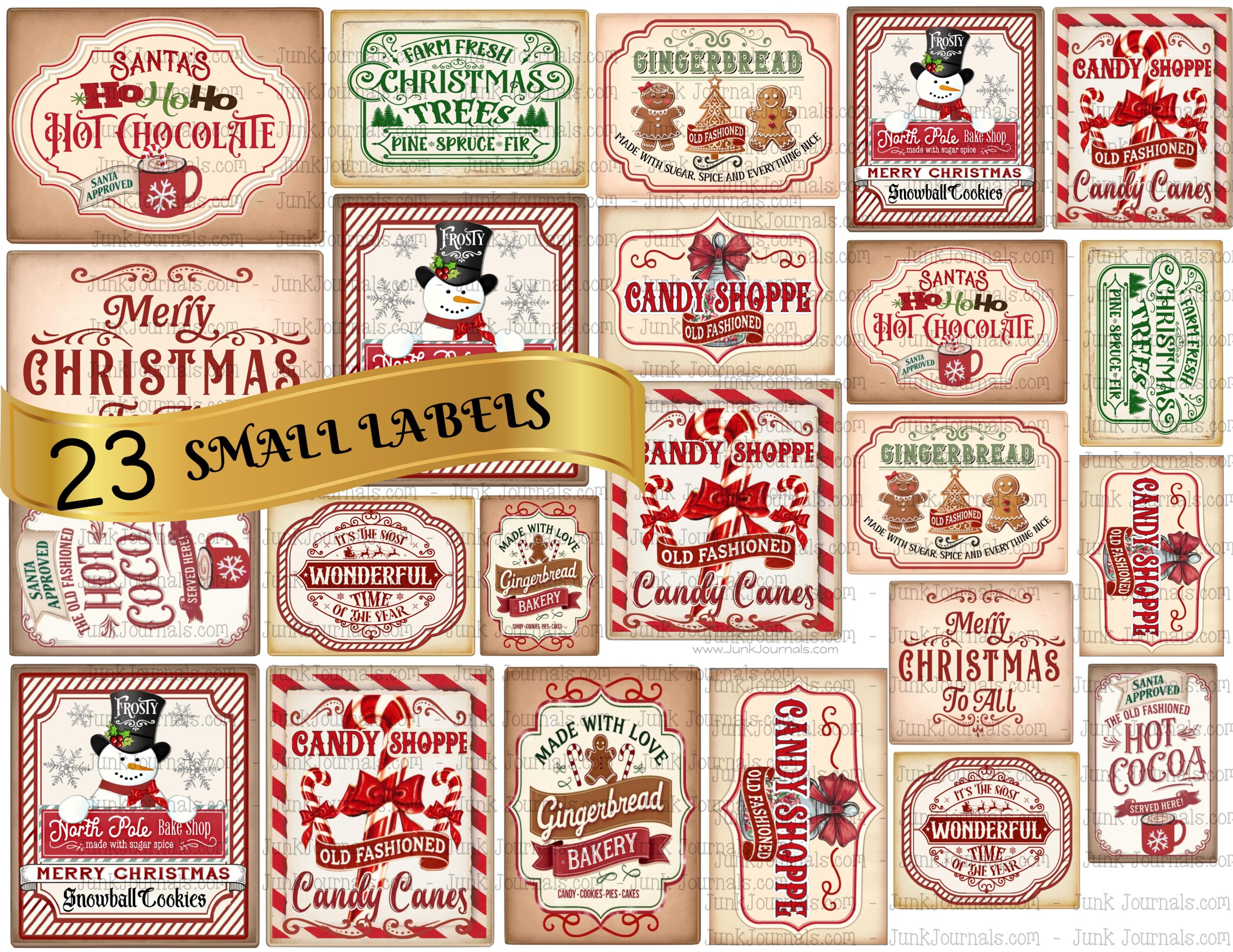 CHRISTMAS BAKERY LABELS Vintage Signs Frosty, Hot Cocoa, Hot Chocolate ...