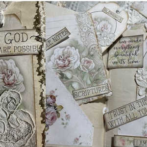 200 PRAYER JOURNAL FAITH Bible Words & Phrases Vintage Tag Labels God ...