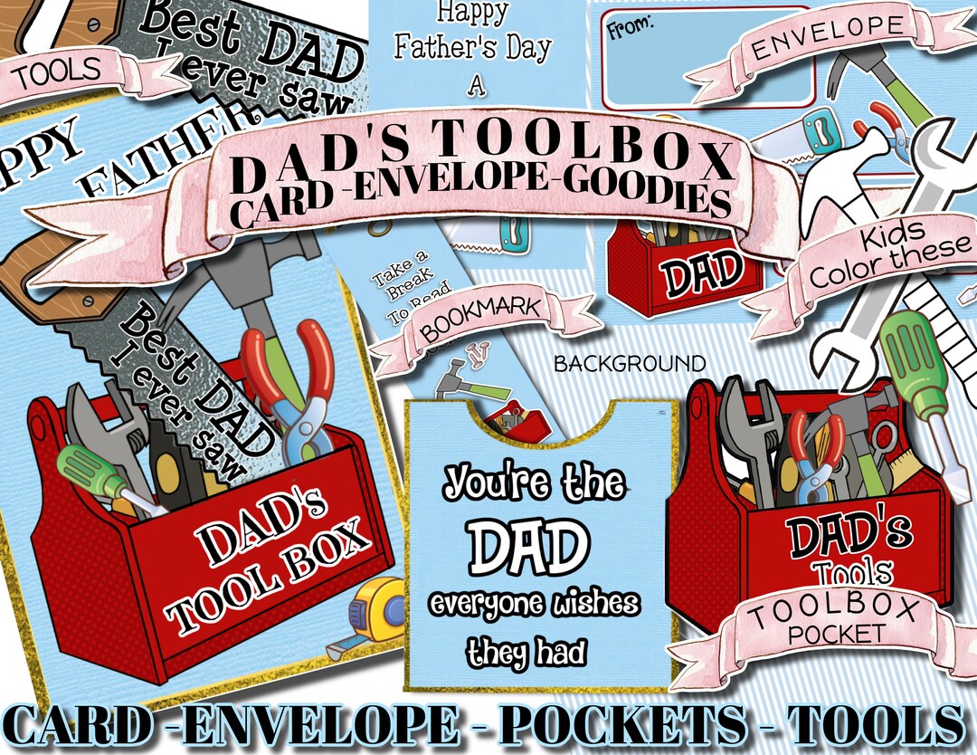 DAD'S TOOLBOX CARD Set Father's Day Card - Envelope - Pockets - Tools ...