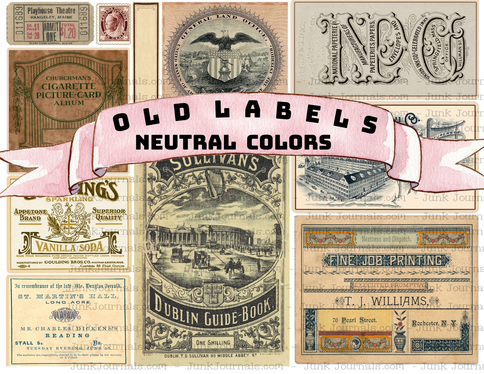 NEUTRALS EPHEMERA SCRAP Pack Old Labels Printable (in Jpg), Junk ...