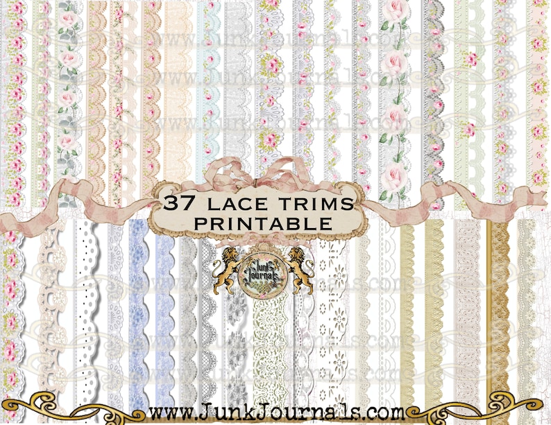 BEAUTIFUL LACE TRIM Bundle Printable and Pngs Vintage Crochet Lace ...
